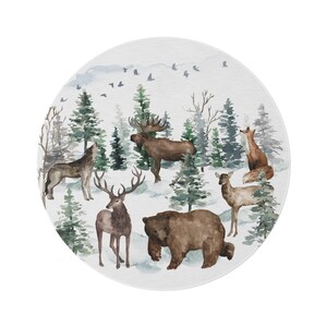 Woodland Animals Rug, Forest Round Rug, Woodland Nursery Decor, Rustic ...