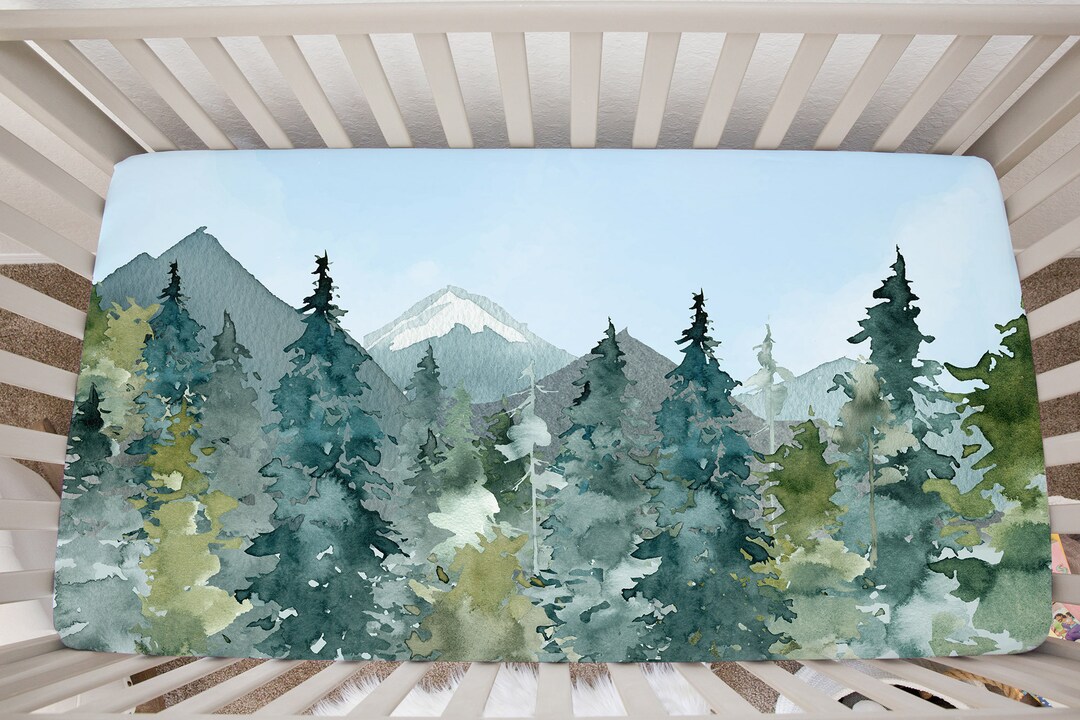 Mountain Forest Crib Sheet, Woodland Crib Bedding, Forest Crib Sheet ...