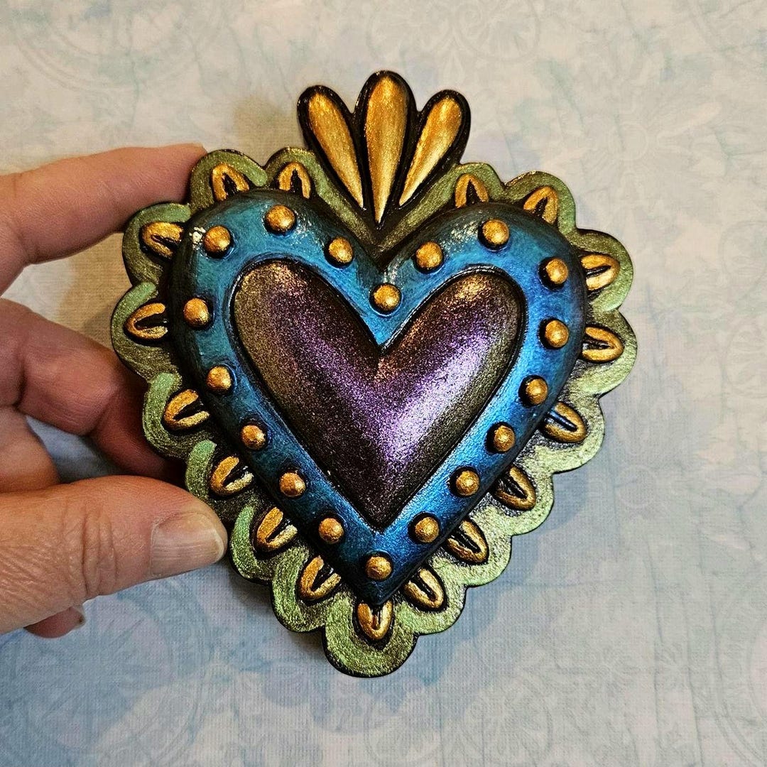 Hand-painted Sacred Heart With Color Shift Dragonfly Glaze - Etsy