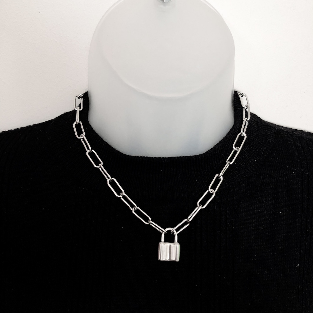 Lightweight Stainless Steel Padlock Necklace, Padlock Necklace, Silver ...