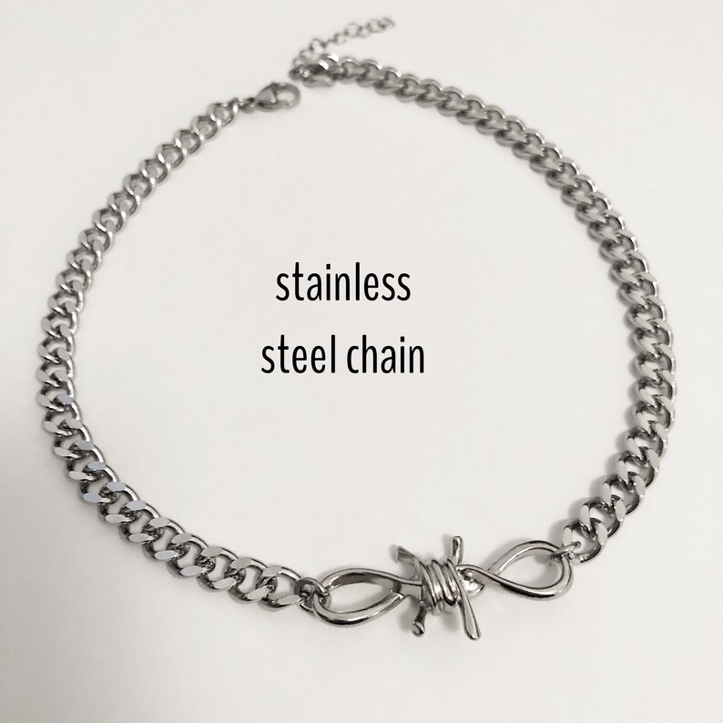 Silver Curb Chain Steel Curb Chain Barbed Wire Necklace | Etsy