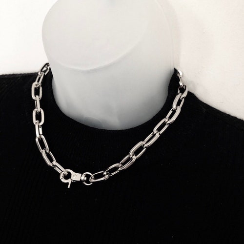 Silver Toggle Bar Chunky Choker Necklace Chunky T Bar Chain Etsy Uk