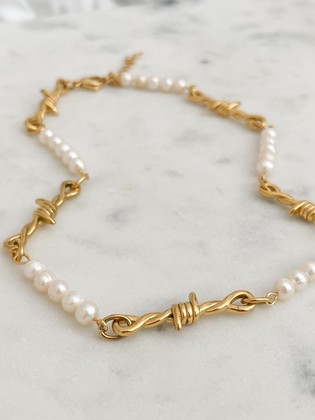Gold Freshwater Pearl Barbed Wire Choker, Barbed Wire Necklace, Silver ...