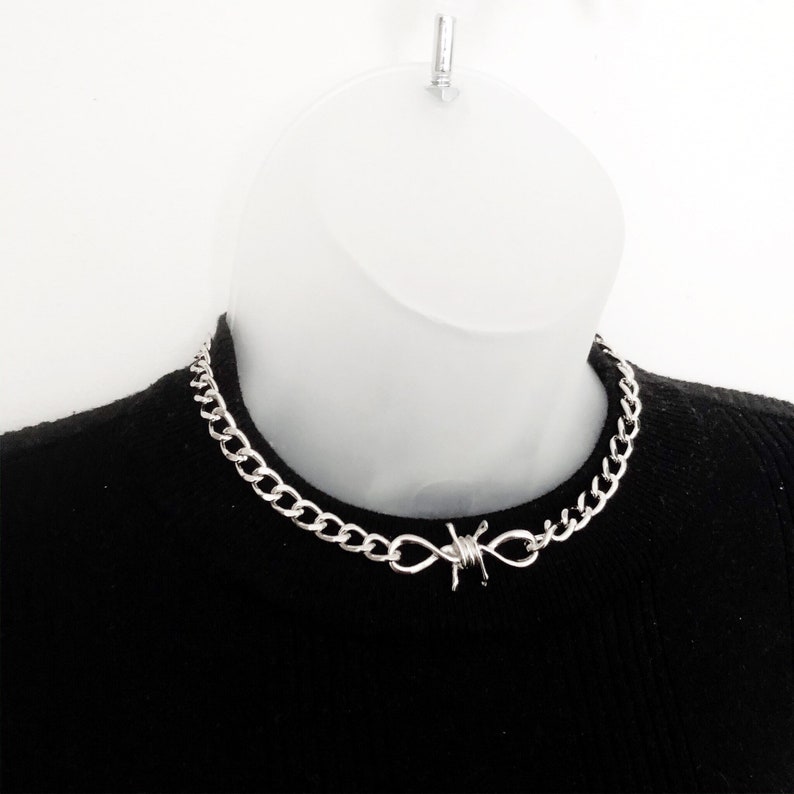 Silver Curb Chain Steel Curb Chain Barbed Wire Necklace | Etsy