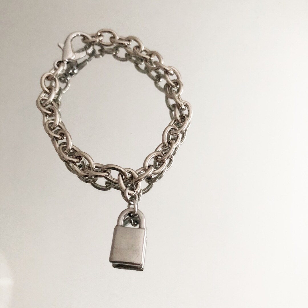 Padlock Bracelet, Steel Bracelet, Silver Bracelet, Chunky Chain, Chunky ...