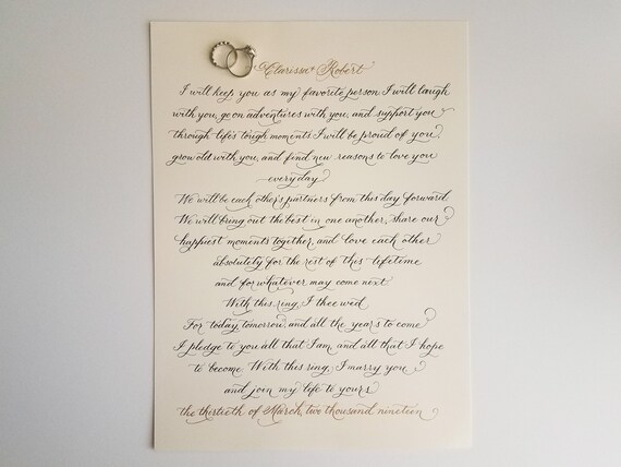 Custom Calligraphy Wedding Vows Lyrics Poem or Letter | Etsy