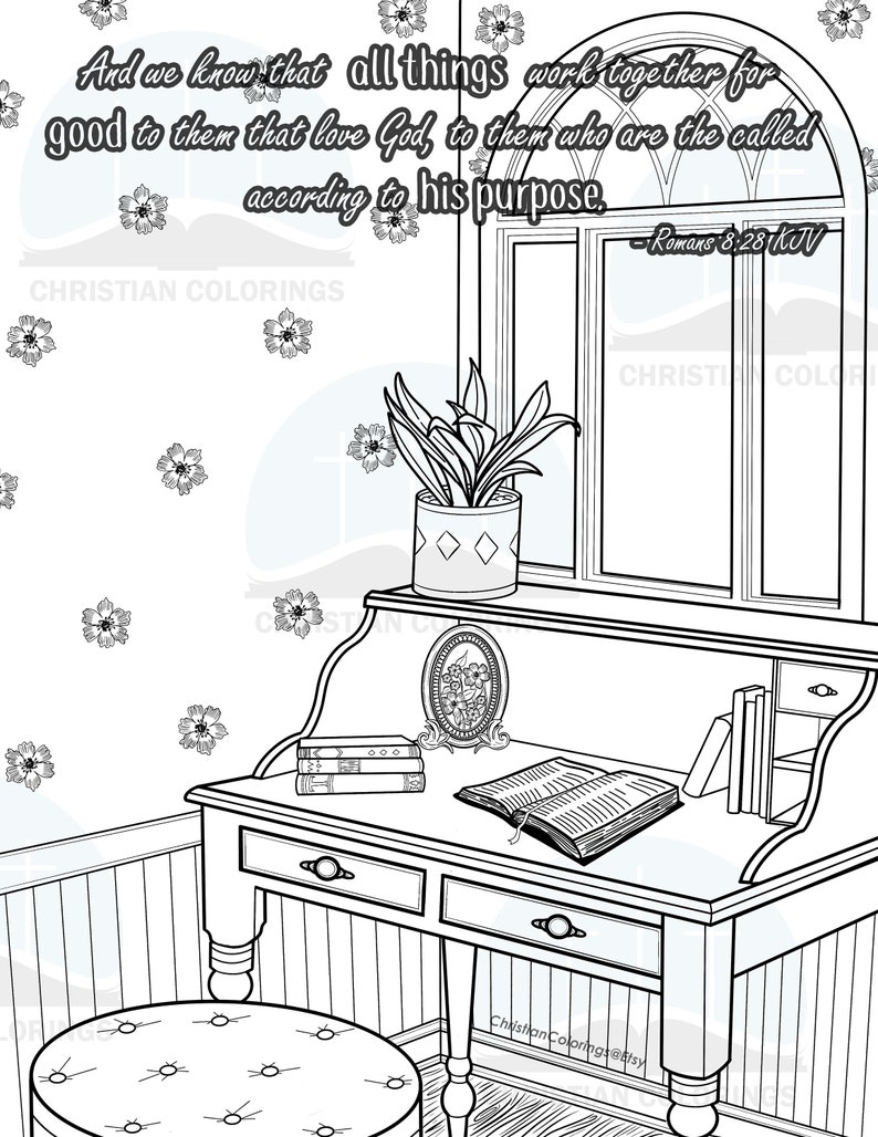 Romans 8:28 KJV King James Bible Scripture Coloring Page Printable ...
