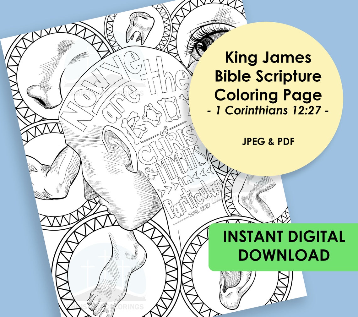 1 Corinthians 12:27 KJV King James Bible Scripture Coloring Page ...