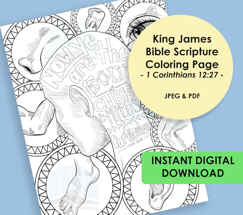 1 Corinthians 12:27 KJV King James Bible Scripture Coloring Page ...