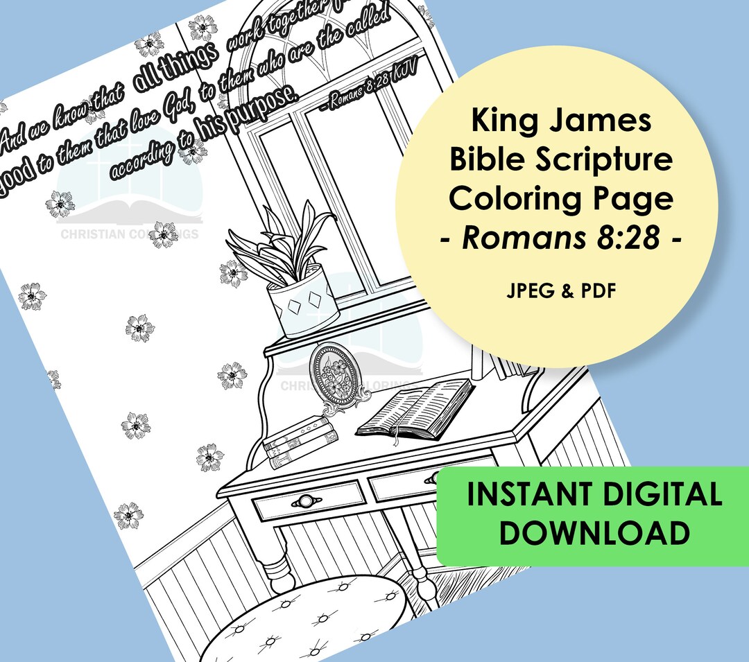 Romans 8:28 KJV King James Bible Scripture Coloring Page Printable ...