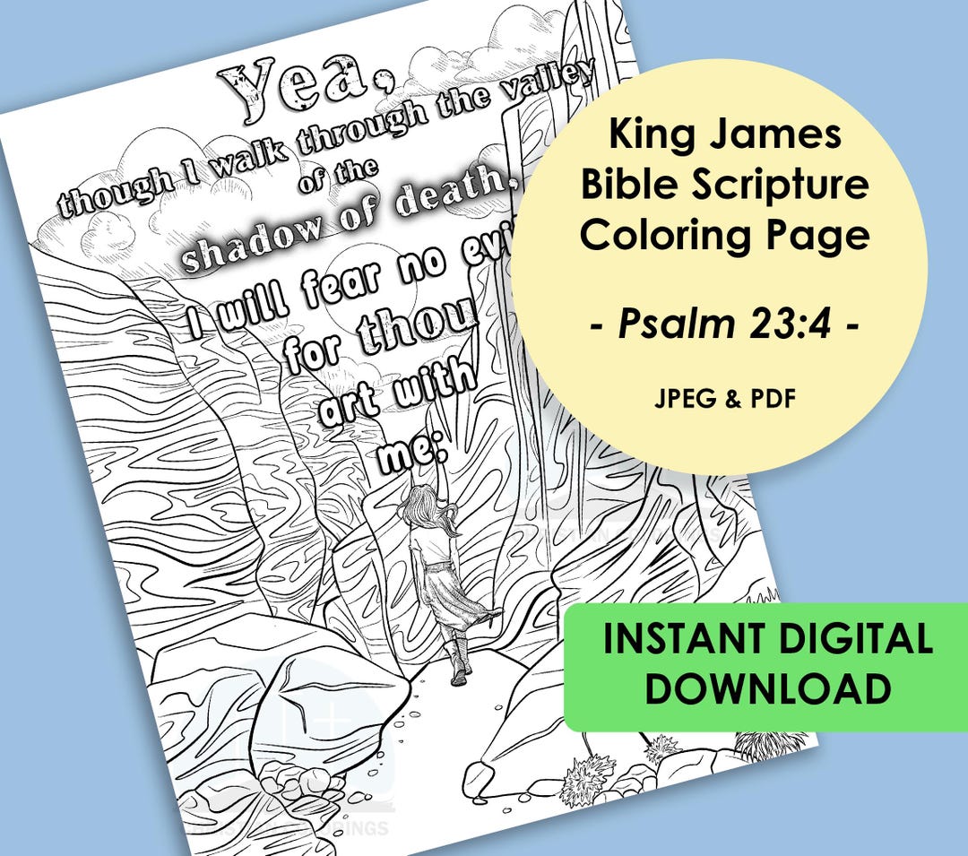 Psalm 23:4 Christian Coloring Page KJV Bible Scripture Art Thou I Walk ...