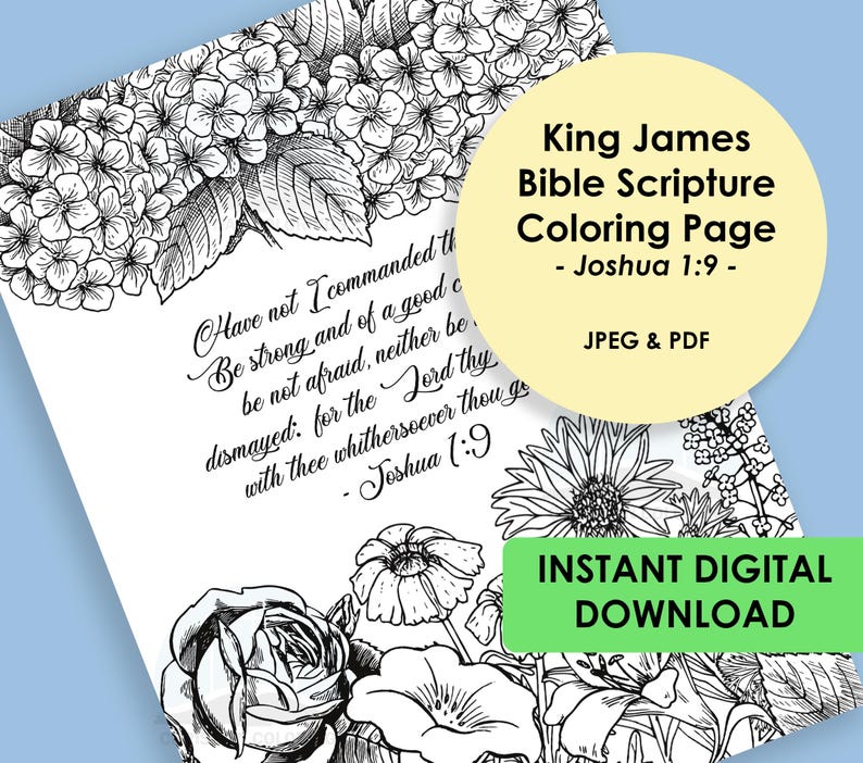 Joshua 1:9 KJV King James Bible Scripture Coloring Page Printable Bible ...