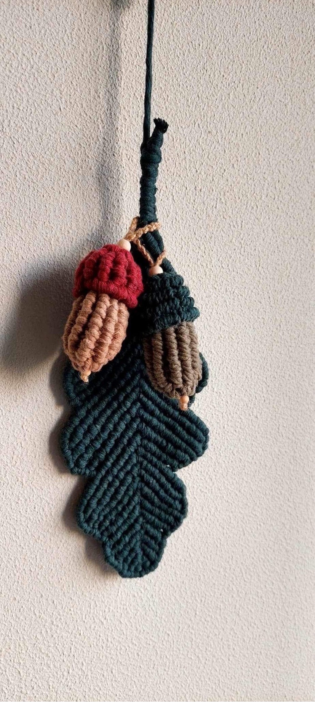 Set of 2 Macrame Acorns/ Wall Hanging Oak Leaf/holday Decoration/hanging/christmas Ornament ...