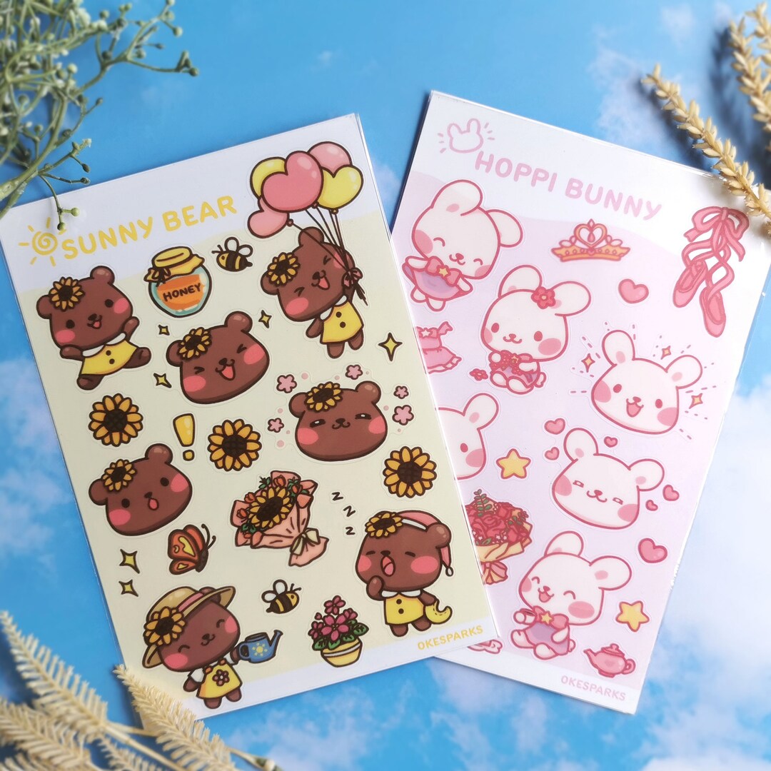 Sunny Bear and Hoppi Bunny Sticker Sheets - Etsy