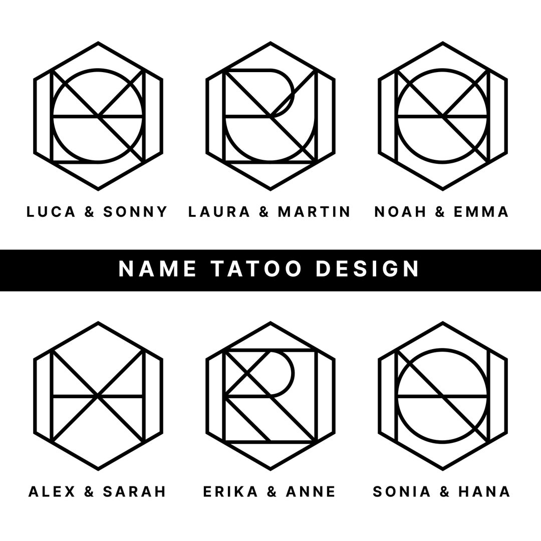 Custom Name Logo, Couples Monogram Tattoo Design, Hexagon Name Logo ...