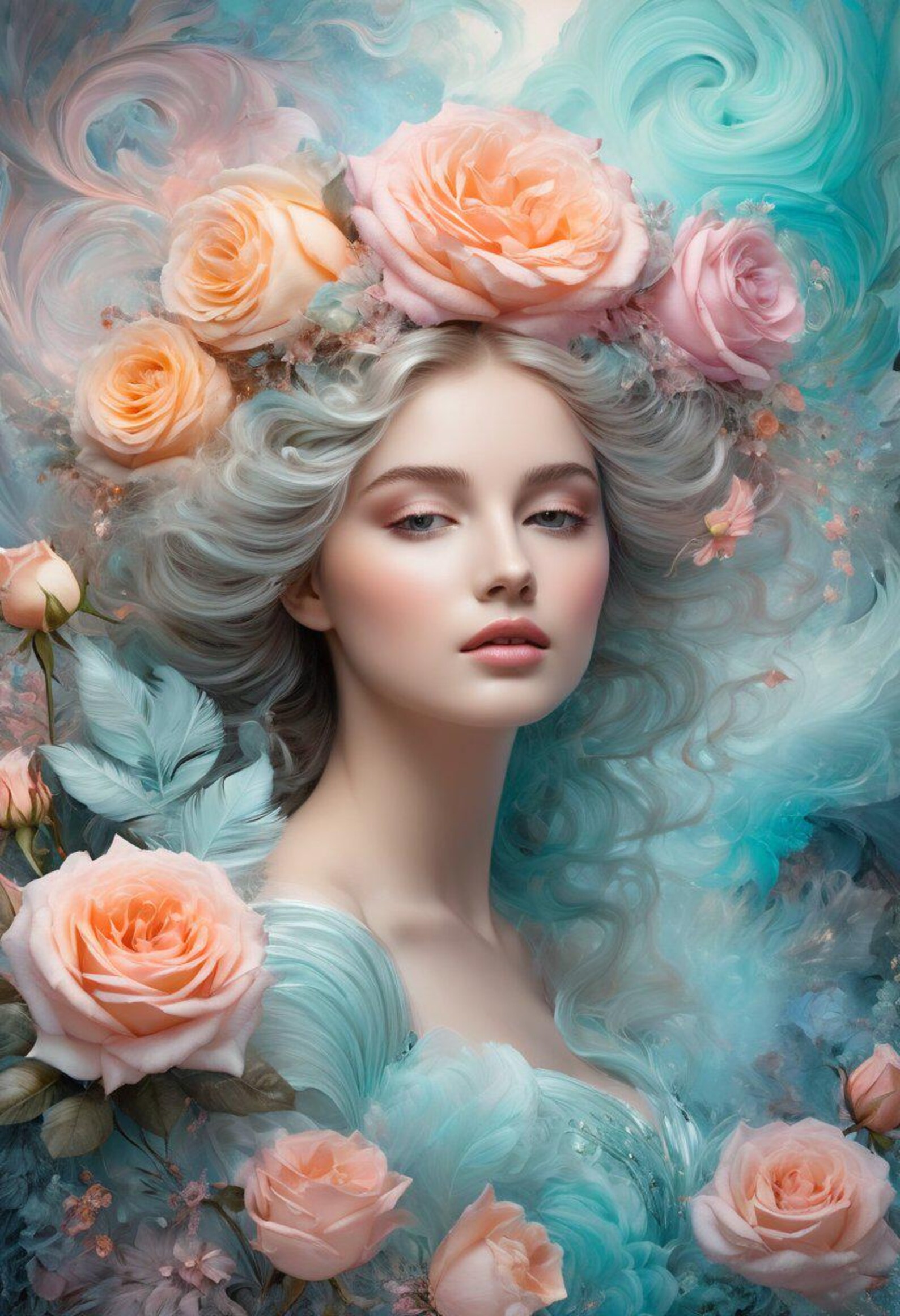 Ledy in Roses, Home Print, Svg, Female, Oil Paint Style, Files, Designs ...