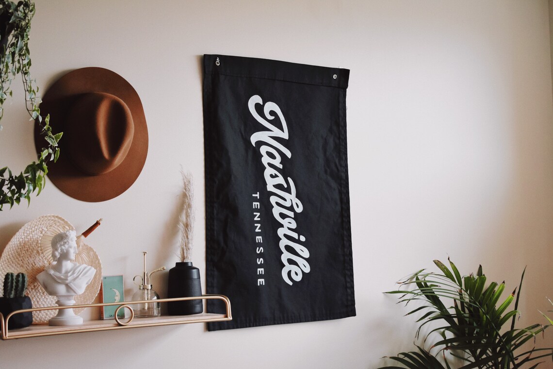 Nashville Script Flag Hand Painted Cotton Canvas Vintage - Etsy