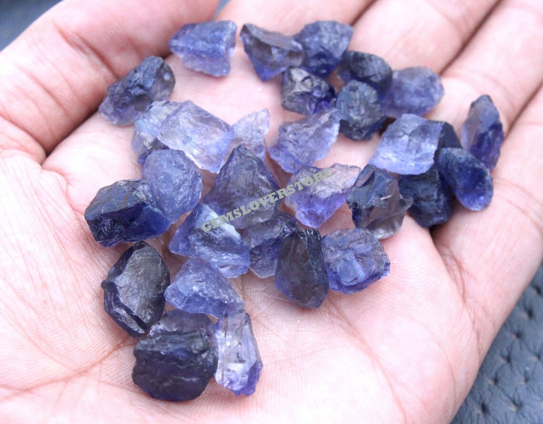 25 Piece Blue Iolite Rough Size 12-14 MM Raw Natural Untreated Gemstone ...