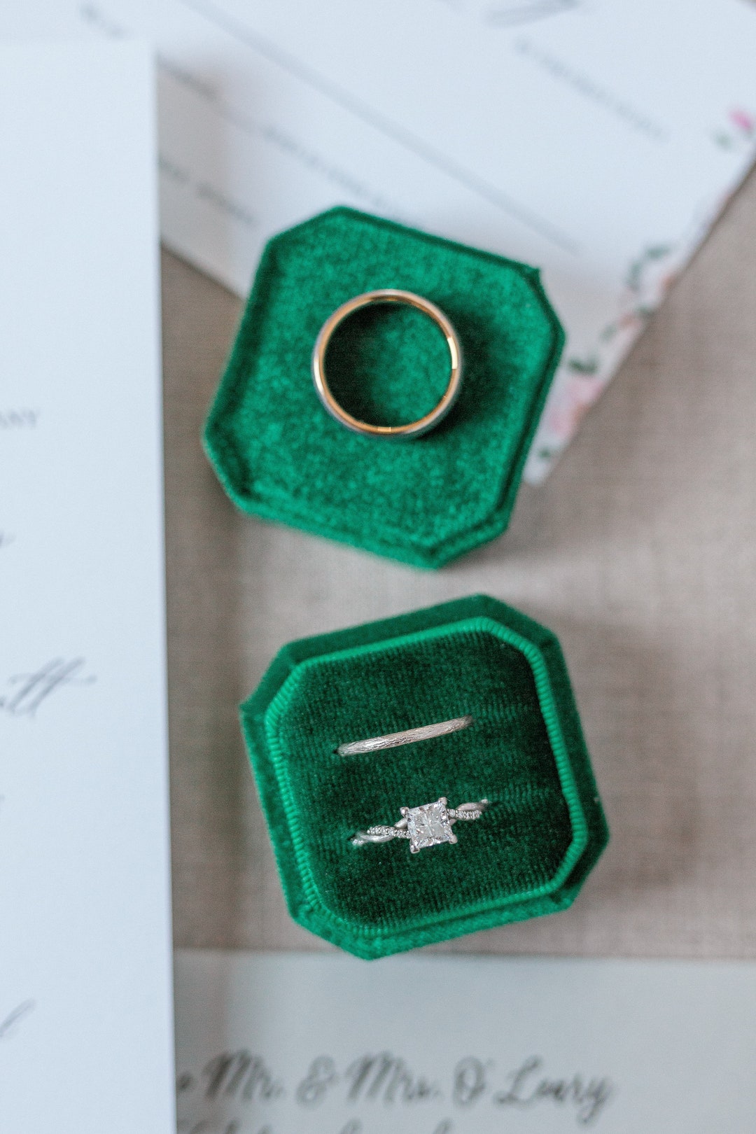 Emerald Green Two Slot Velvet Ring Box - Etsy