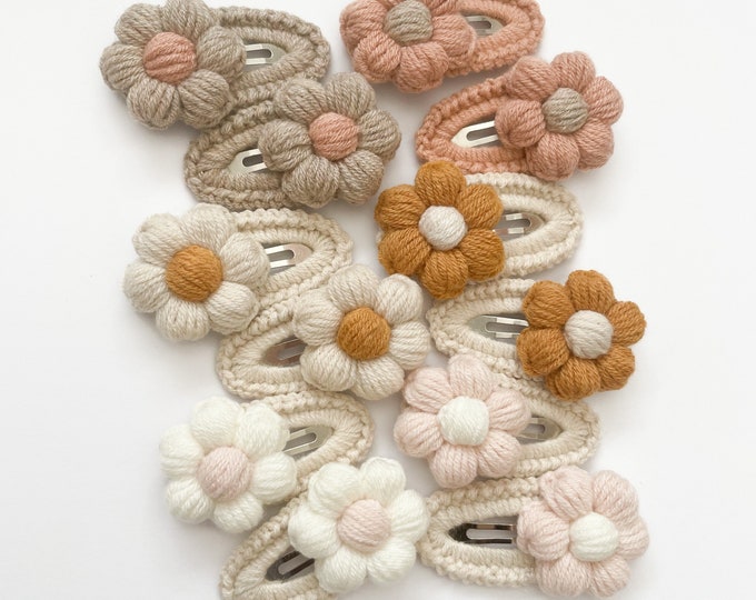 Daisy Floral Crochet Clip option, Hair Bows, Snap Clip, Infant Bows ...