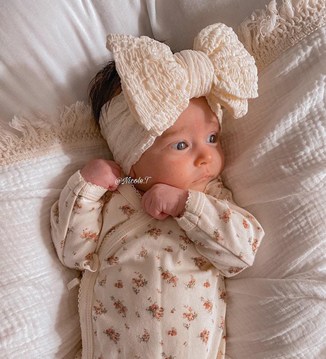 Crinkle Topknot Big Baby Bow, Oversized Double Layer Baby Bow, Pre-tied ...