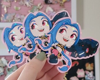 League of Legends Jinx Chibi Fanart Clear Vinyl Sticker Water Bottle ...