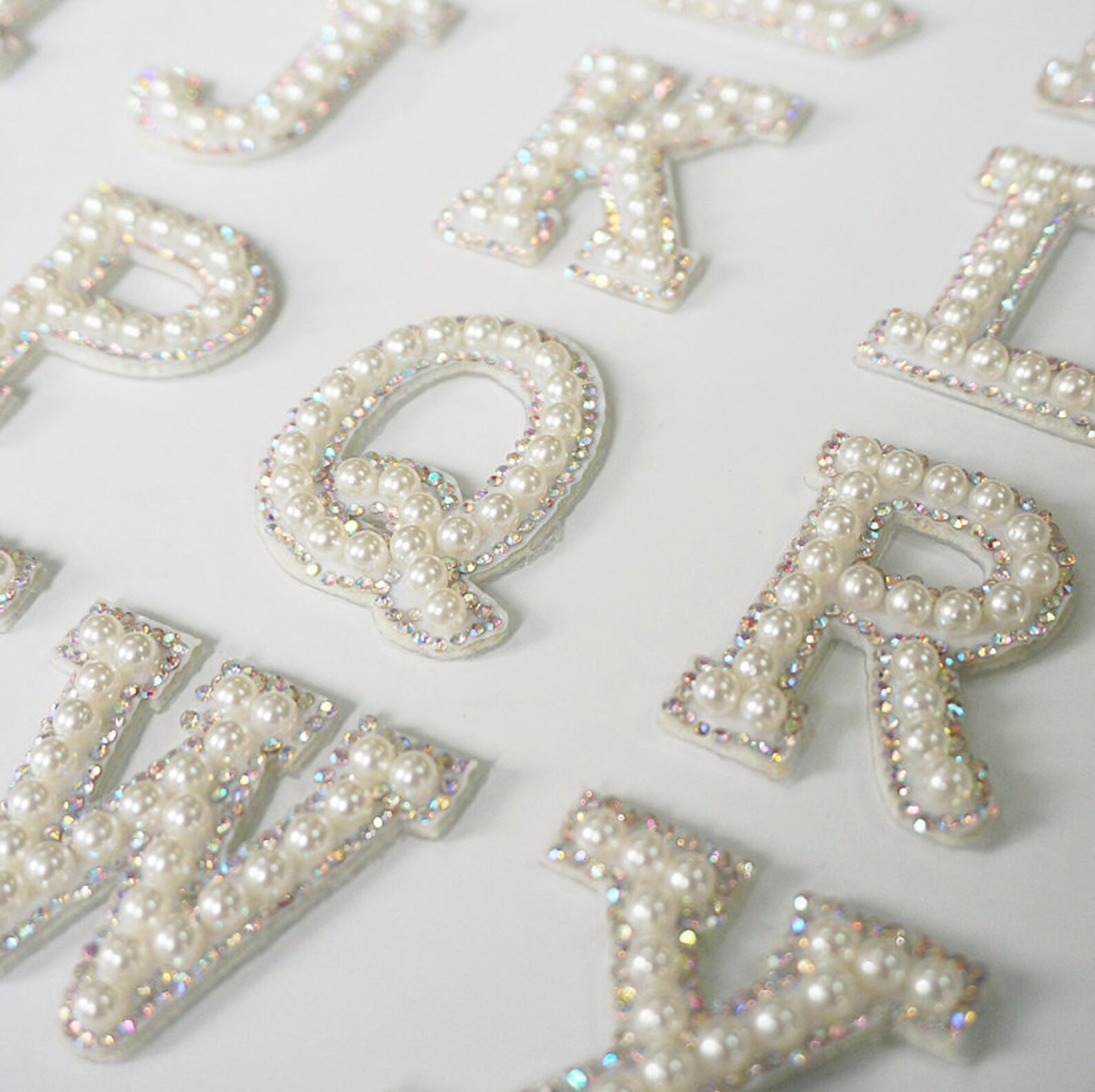 26 Alphabeth Letters WHITE Rhinestones and Pearls Applique/clothes ...