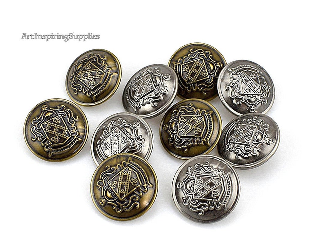 Buttons/set of 10 Metal Buttons/antique Silver Noble Armorial Design ...