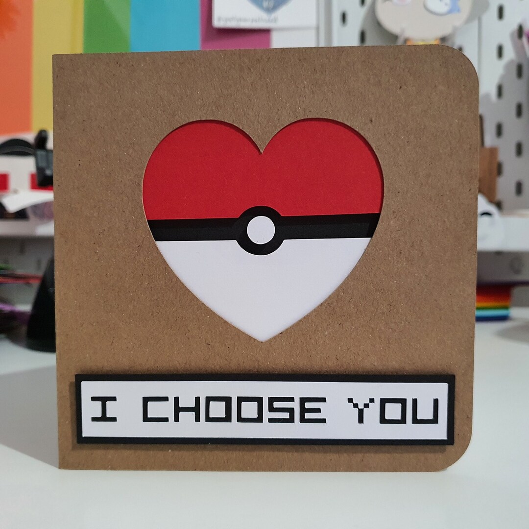Pokemon-inspired Pokeball Heart - 3D Layered Papercraft Blank Greetings ...