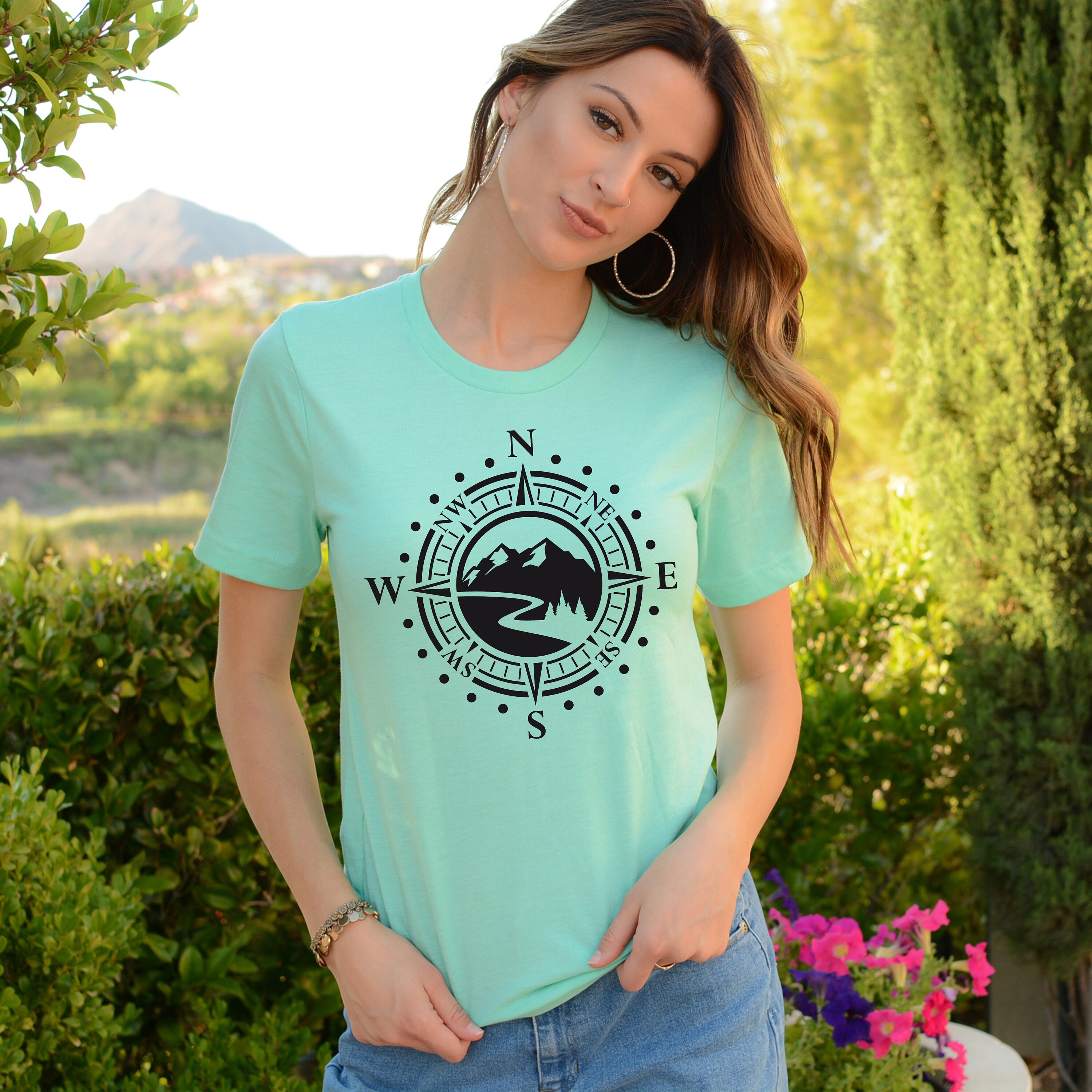Mountain Silhouette Compass Shirt Compass Shirt Outdoors - Etsy