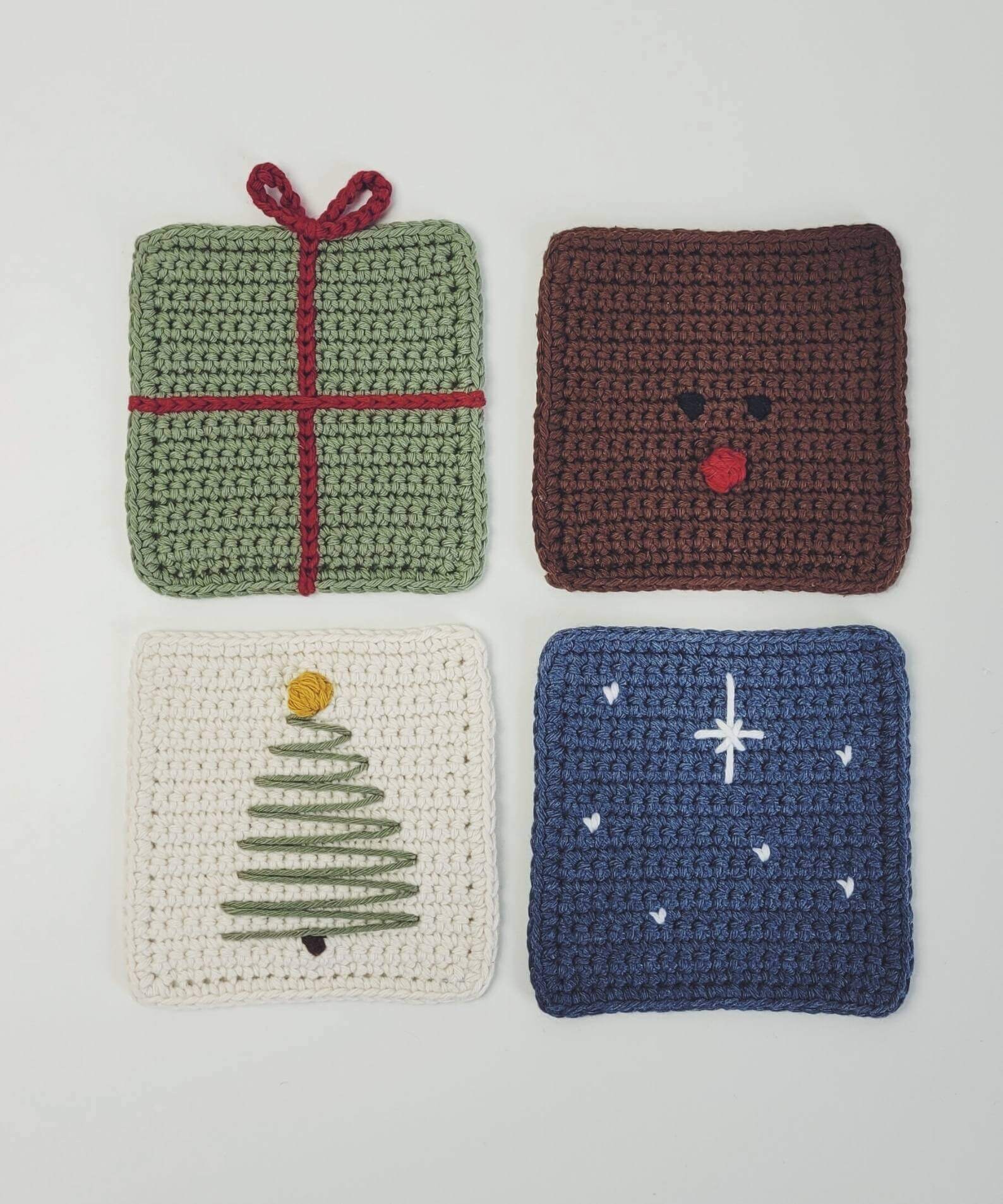 CROCHET PATTERN | Christmas Coasters (set of 4 Designs) Rudolf Reindeer ...