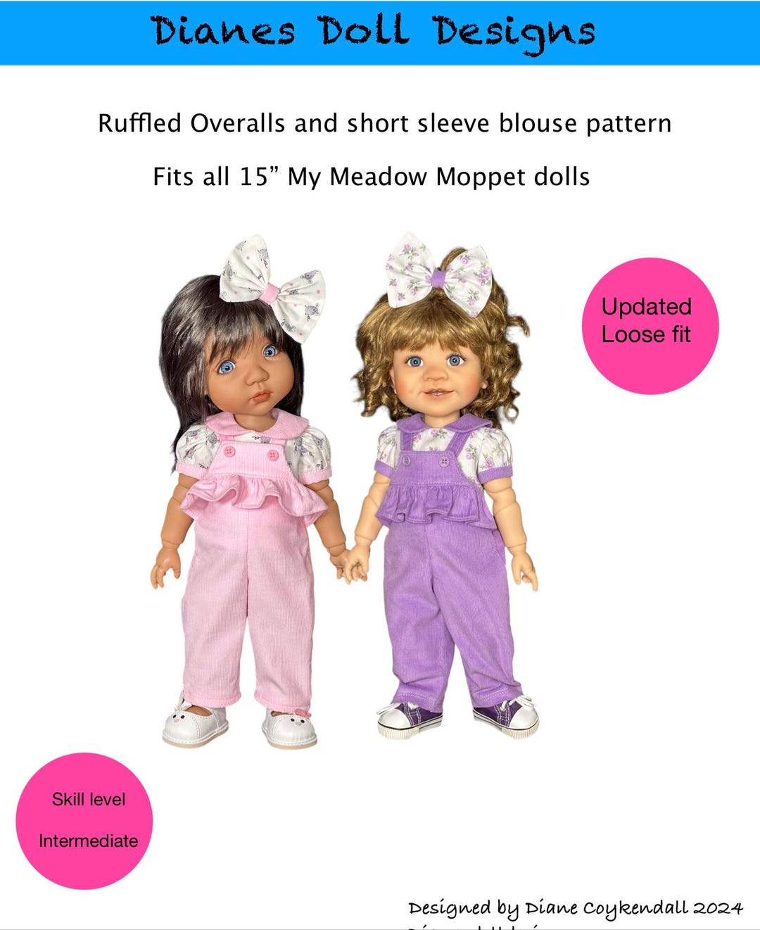 15 Inch Meadow Moppets Ruffled Overalls and Woven Blouse Digital Sewing ...