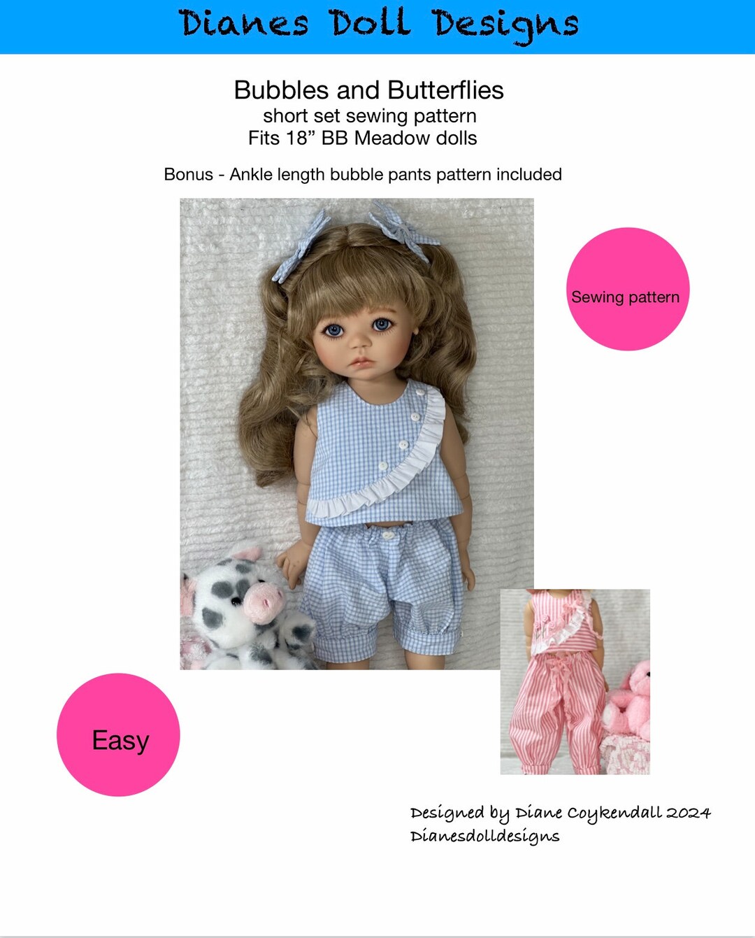 Bubbles and Butterflies Sewing Pattern for 18 Inch BB Meadow Dolls Such ...