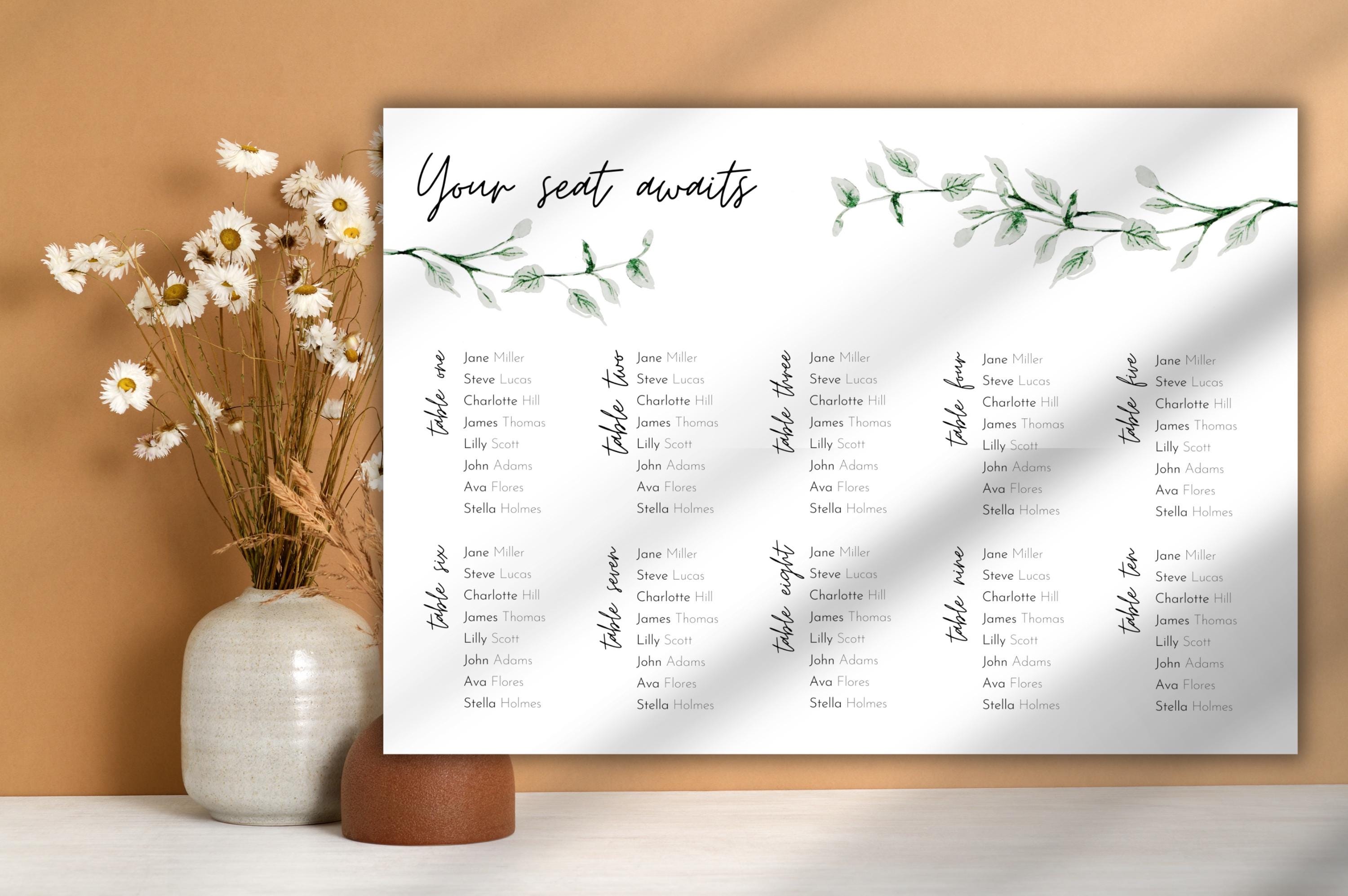 Editable Wedding Seating Chart Wedding Table Assignment Chart DIY ...