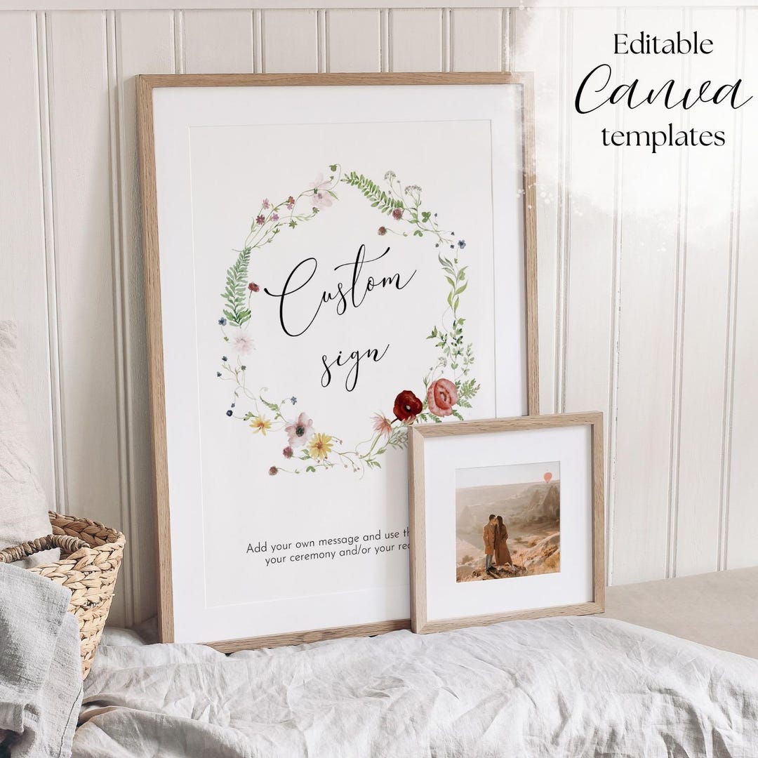 Boho Wildflower Wedding Sign Canva Template: Editable Floral Design ...