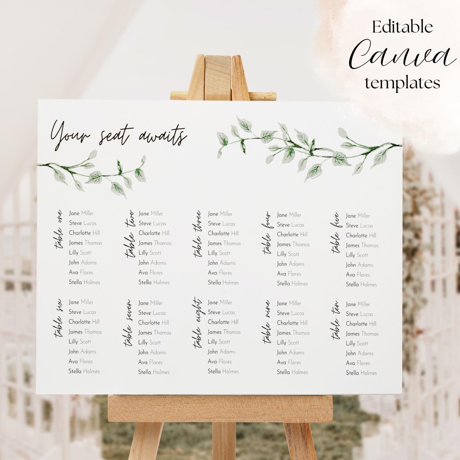 Editable Wedding Seating Chart Wedding Table Assignment Chart DIY ...