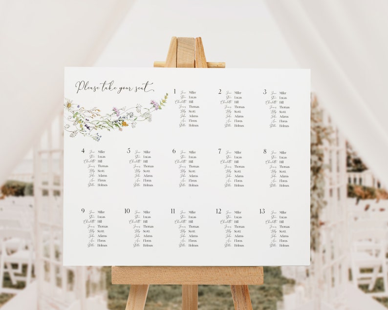 Watercolor Floral Wedding Seating Chart Canva Template - Etsy