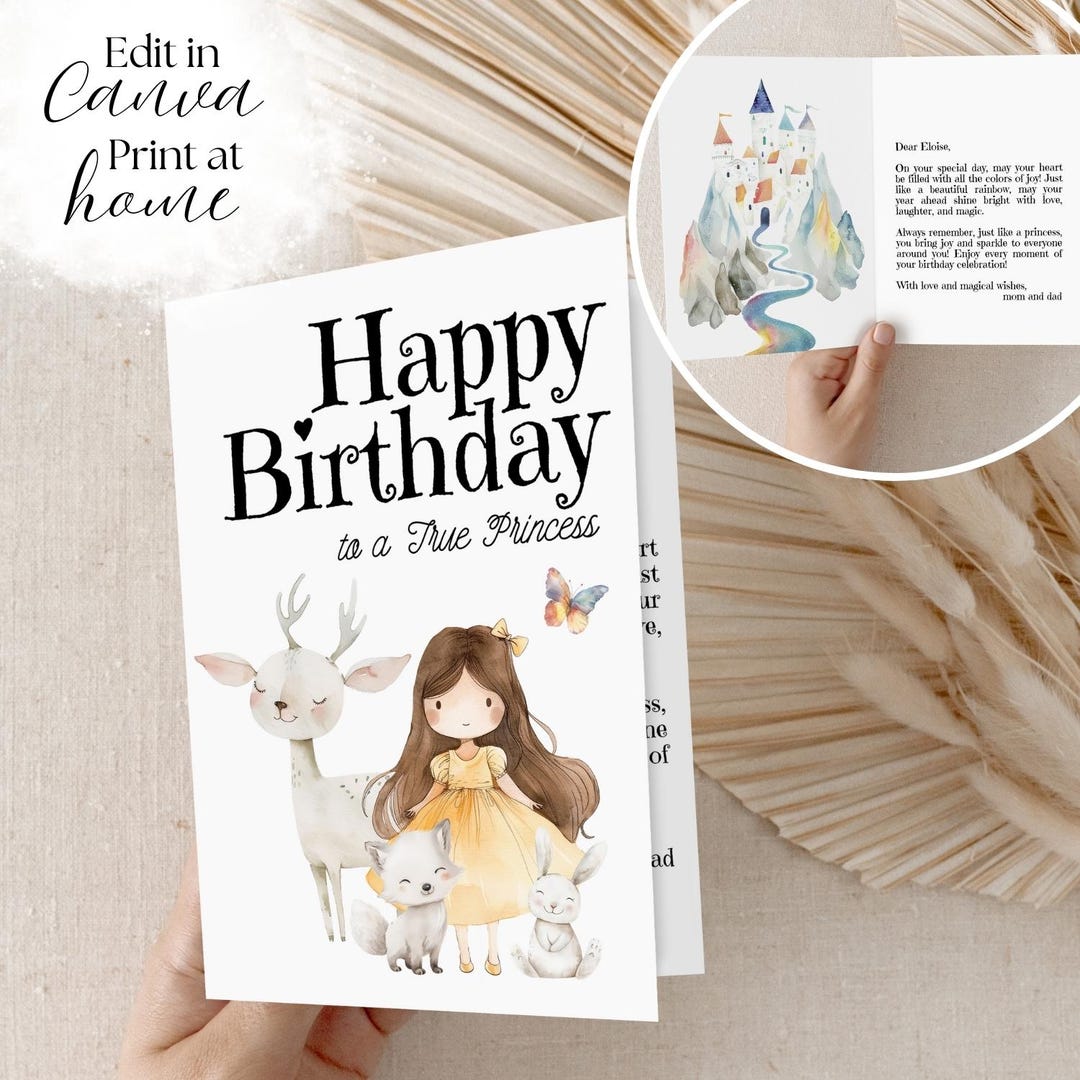 Happy Birthday Princess Card Template | Kids' DIY Editable Birthday ...