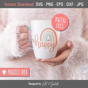 Happy Boho Rainbow SVG, Happy SVG, Boho Rainbow Svg, Happiness, Happy ...