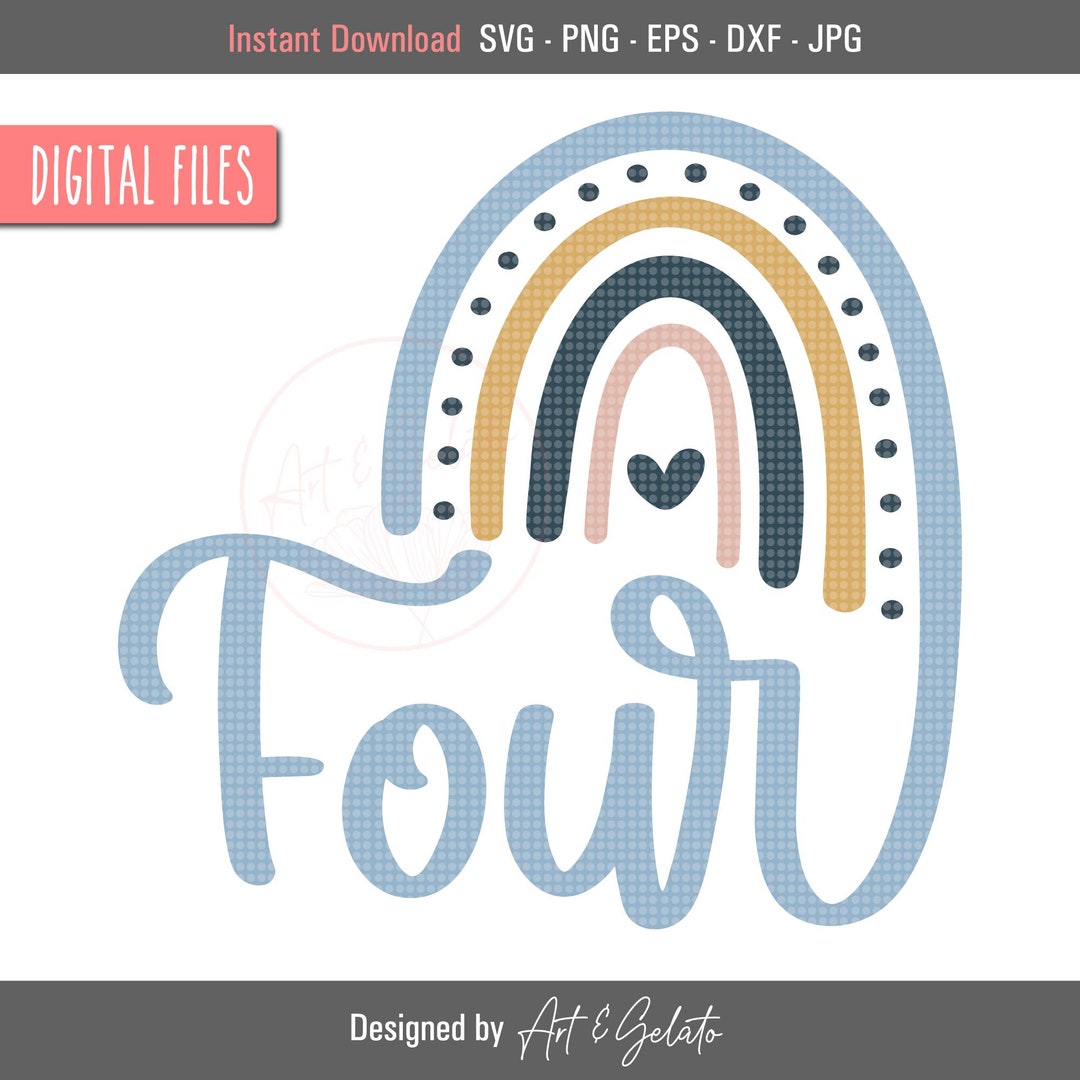 Four Rainbow Birthday SVG, Girl 4th Birthday SVG, Boho Rainbow Birthday ...