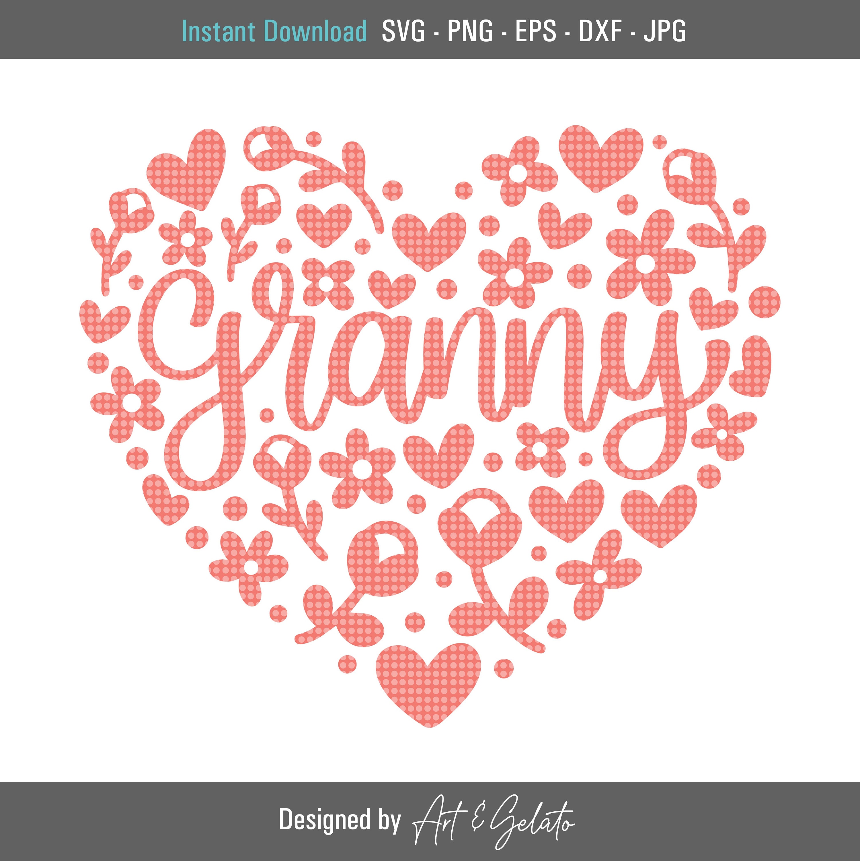 Granny Floral Heart SVG Granny Svg Grandma Svg Happy - Etsy