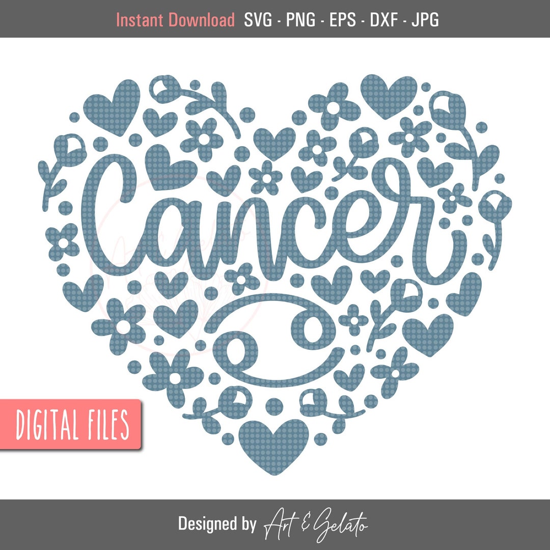 Cancer Floral Heart SVG, Cancer SVG, Horoscope Sign SVG, Zodiac Svg ...