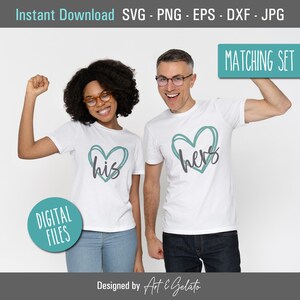 His and Hers SVG, Happy Valentines Svg, Hearts Set Svg, Couples Shirt ...