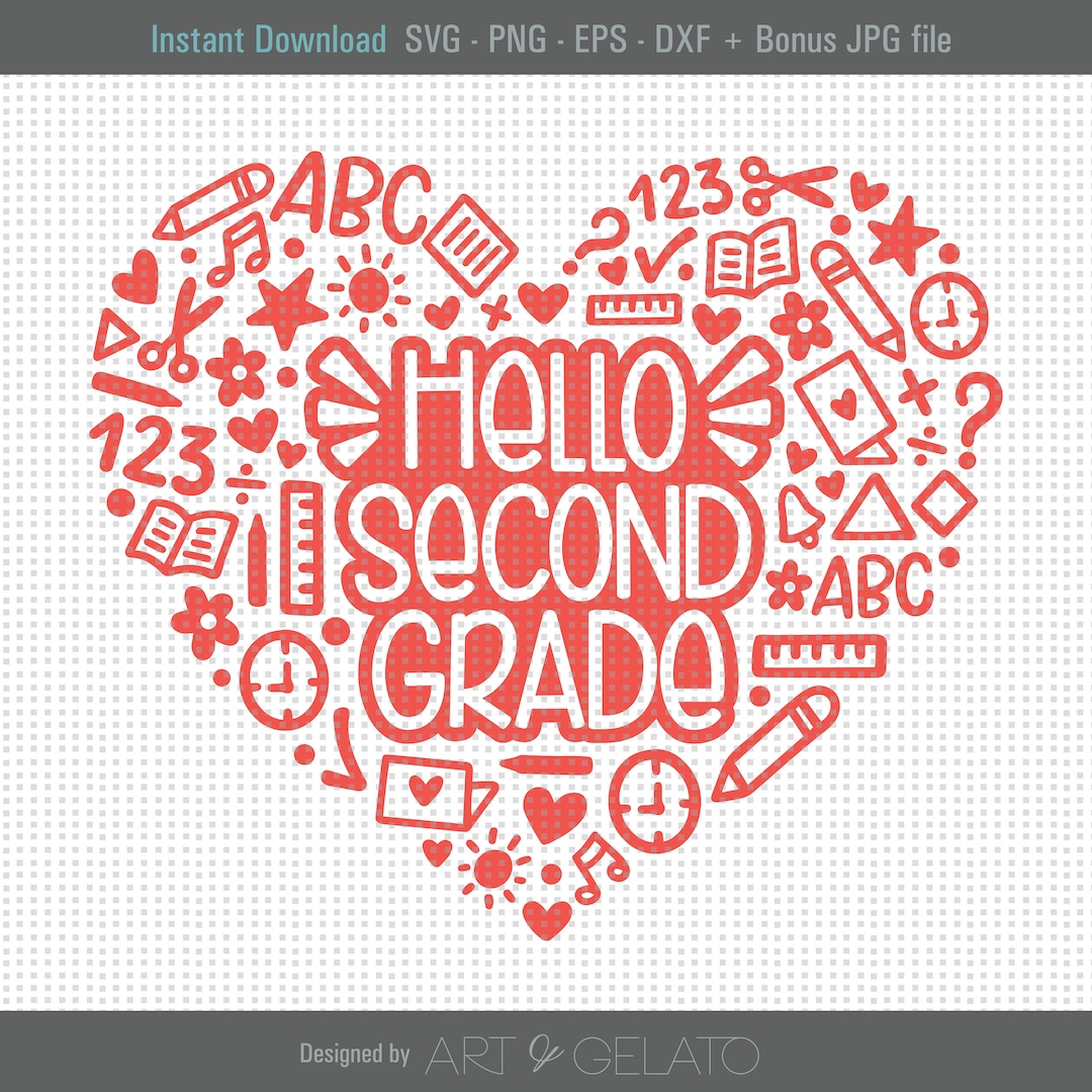 Hello Second Grade Svg, Hello 2nd Grade Heart Svg, 2nd Grader Shirt Svg ...