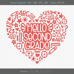 Hello Second Grade Svg, Hello 2nd Grade Heart Svg, 2nd Grader Shirt Svg ...