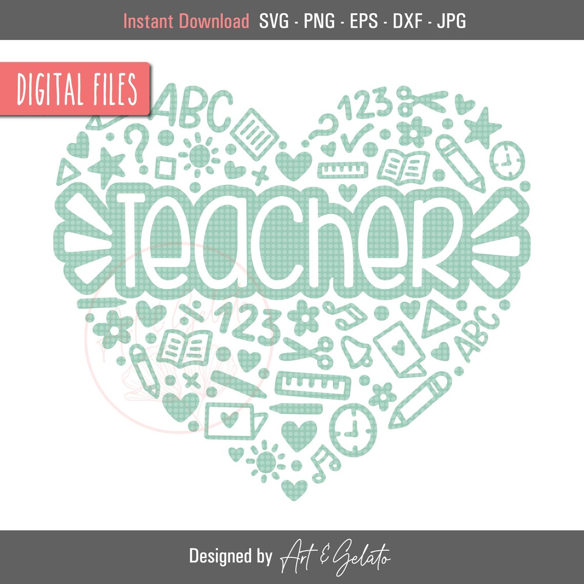 Teacher School Doodle Heart SVG Teacher SVG Teacher Gift - Etsy