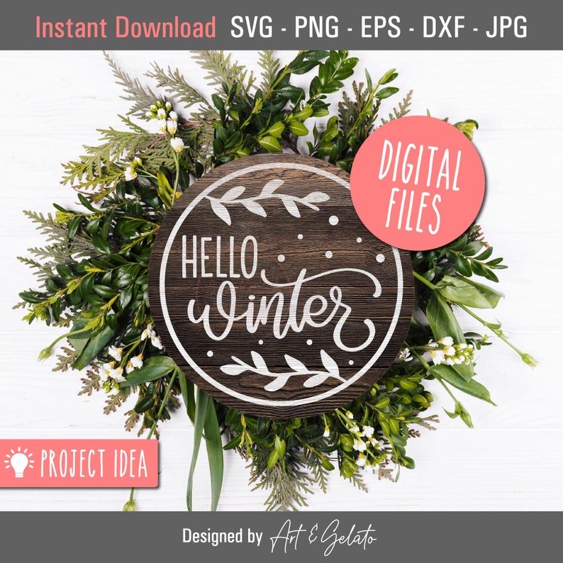 Hello Winter Circle SVG, Winter Svg, Winter Door Sign SVG, Winter Decor ...