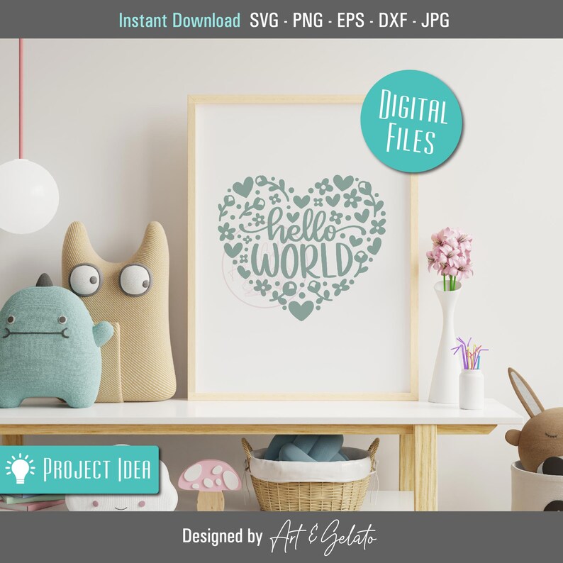 Hello World Floral Heart SVG, Hello World Svg, New Baby Svg, I'm New ...