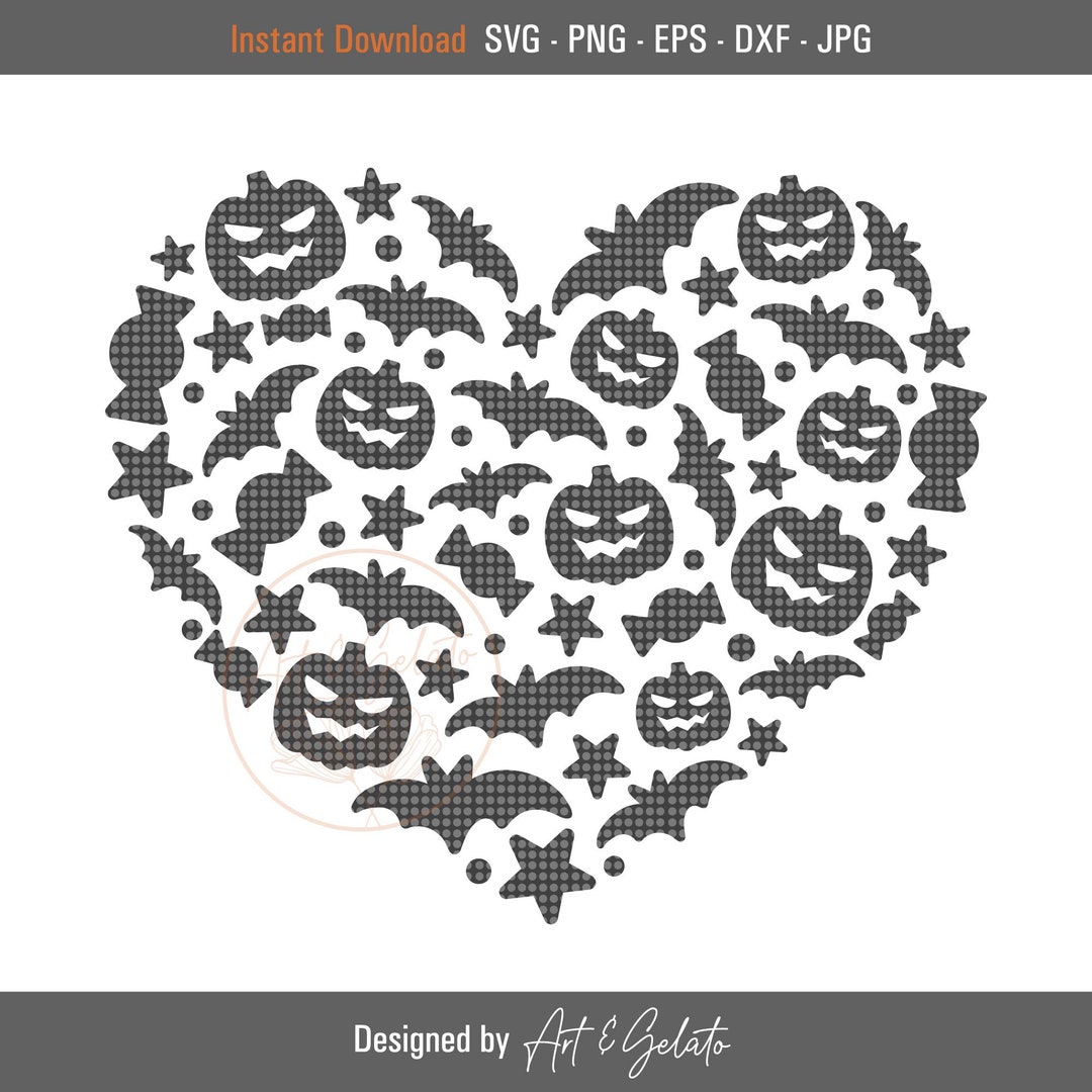Halloween Heart SVG, Happy Halloween SVG, Halloween Pattern Heart Svg ...