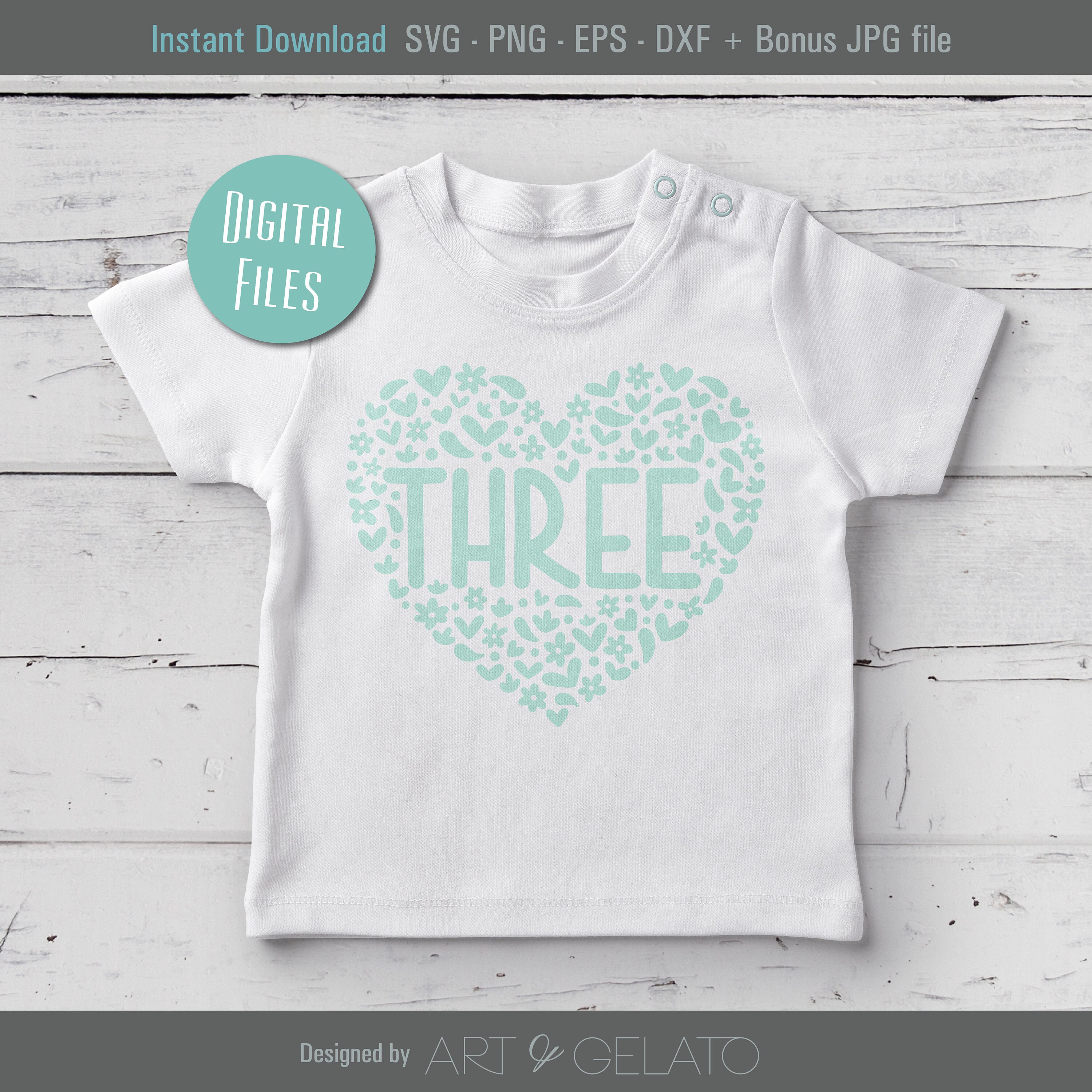 Three SVG 3rd Birthday Svg Third Birthday Svg Floral Heart - Etsy